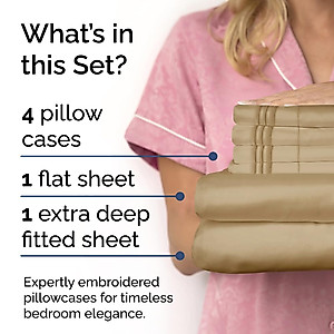 Extra Deep King Sheet Set - 6 Piece Breathable & Cooling Sheets - Hotel Luxury Bed Sheets Set - Easy & Secure Fit - Soft, Wrinkle Free & Comfy Sheets Set - Beige Sheet Set w/Extra Deep Pockets