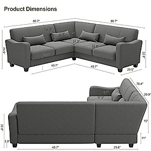 Belffin Convertible Sectional Sofa Fabric Couch with Chaise Reversible Small Corner Couch Furniture L-Shaped 4 Seater Sofas Light Grey