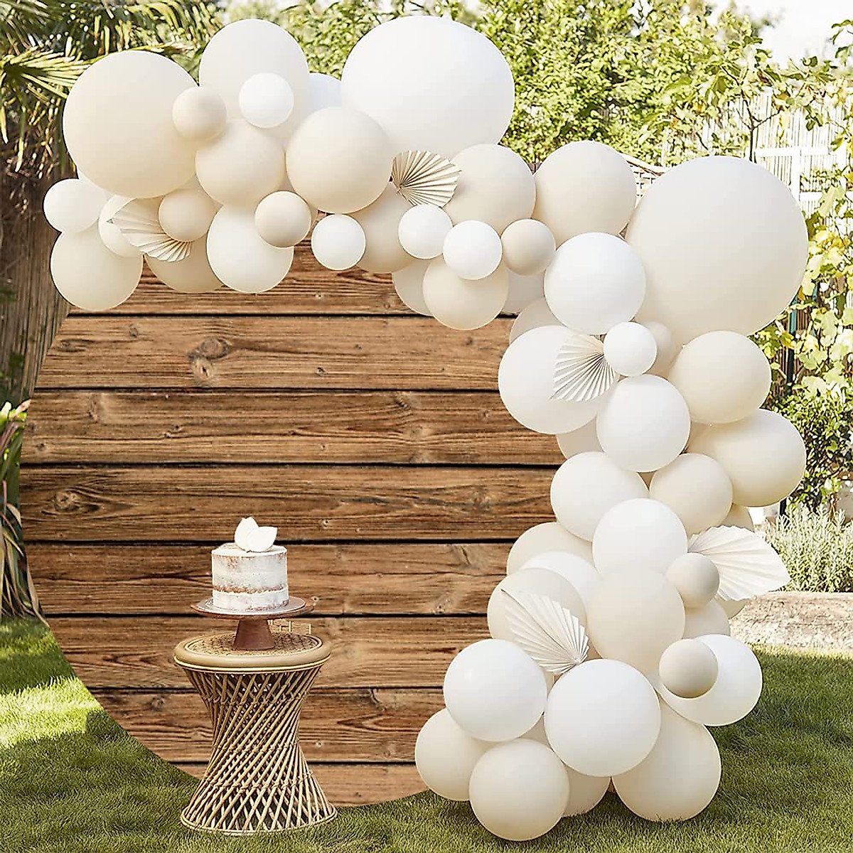 OERJU 7.2x7.2ft Rustic Wood Round Backdrop Cover Retro Wooden Board Circle Photography Background Baby Shower Wedding Bridal Shower Birthday Party Decoration Banner Photo Booth Props