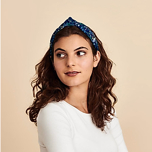 RIFLE PAPER CO. Peacock Embellished Headband, Knotted Fabric Bright Floral Pattern, Design Printed Over Structured Band, Full Polyester on Durable Plastic 1 Count (HAH018)