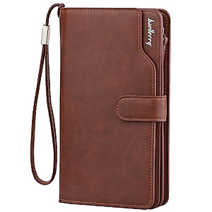 Coolstar Wristlet Wallets for Women Men's Clutch Wallet Large Capacity Leather Purse Business Credit Card Holder (2-Dark Brown)