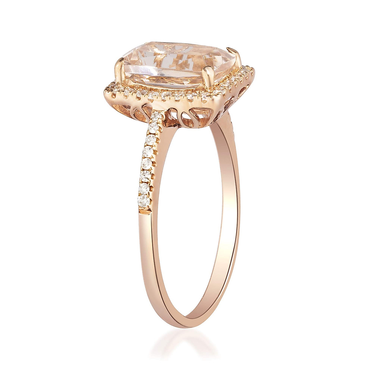 Gin & Grace 10K Rose Gold Genuine Morganite Ring with Diamonds for women | Ethically, authentically & organically sourced (Cushion-cut) shaped jewelry for her | Morganite Ring for women
