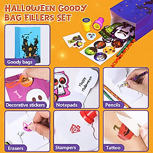 OCHIDO Halloween Party Favors for Kids-168pcs Stationery Gift Kit,Halloween Goodie Bags Fillers Bulk,Trick Or Treat , Halloween Bag,Pencil, Eraser, Notepad, Stamper, Sticker and Temporary Tattoos