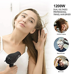 Dan Technology Compact Travel & Portable Mini Hair Dryer - Blow Dryer with Concentrator & Diffuser, European Plug