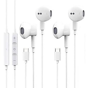2 Pack-USB C Headphones Earbuds, Type C Earbuds Wired Earphones with Microphone & Remote Control Noise Cancelling in-Ear Headset for iPad Pro, Galaxy S23/S22/S21/S20/Ultra Note 10/20, Pixel 7/6/6a/5/4