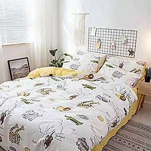 BlueBlue Safari Kids Duvet Cover Set 100% Cotton Bedding for Boys Girls Teens Single Bed Cartoon Lion Elephant Giraffe Monkey Crocodile Pattern Cream White 1 Comforter Cover 2 Pillowcase (Twin, Zoo)