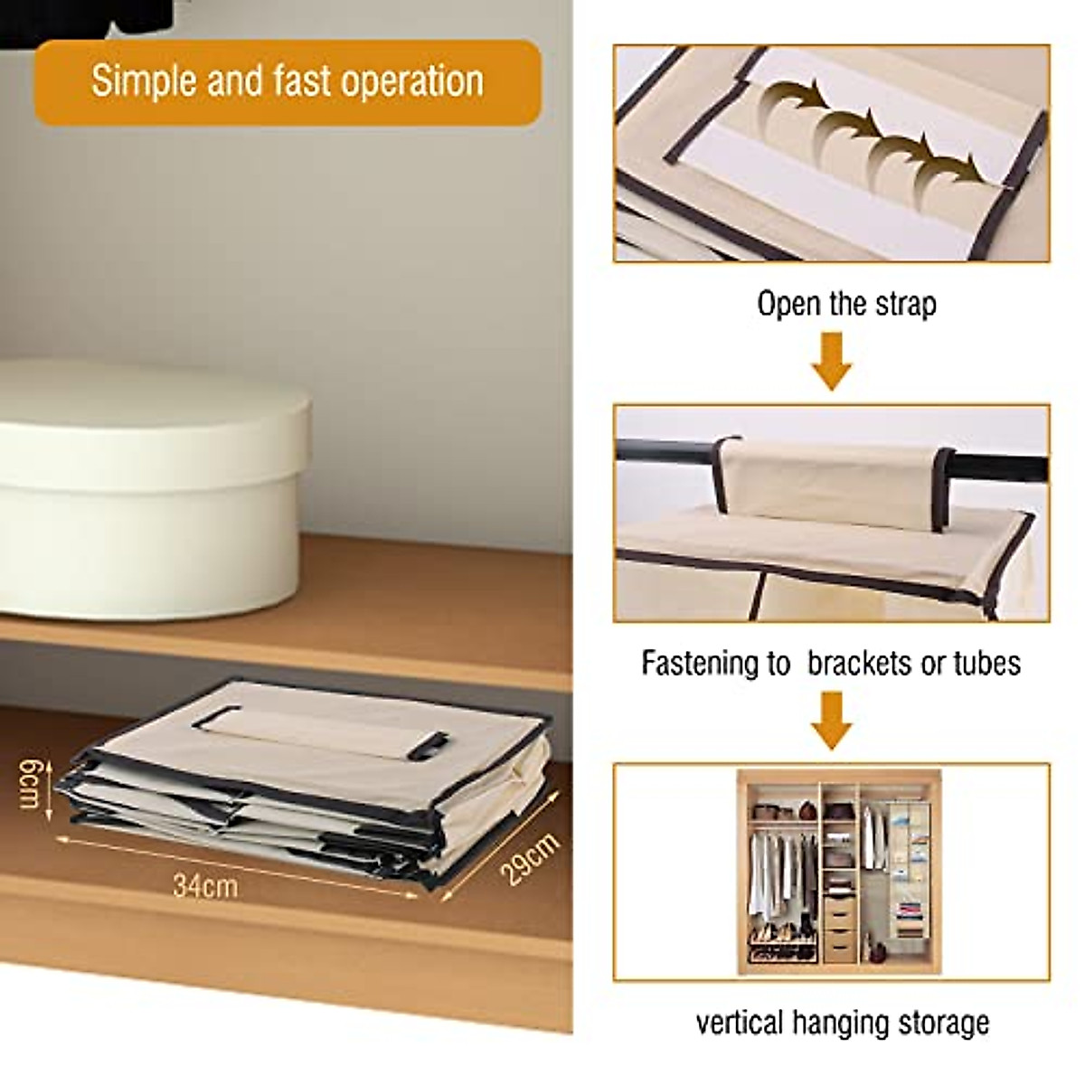 Satino Hanging Closet Organizers and Storage Shoe Clothes Bag Jewelry Wardrobe Storage Container - 11 Shelves, 47.3 * 12 * 12 Inch Beige