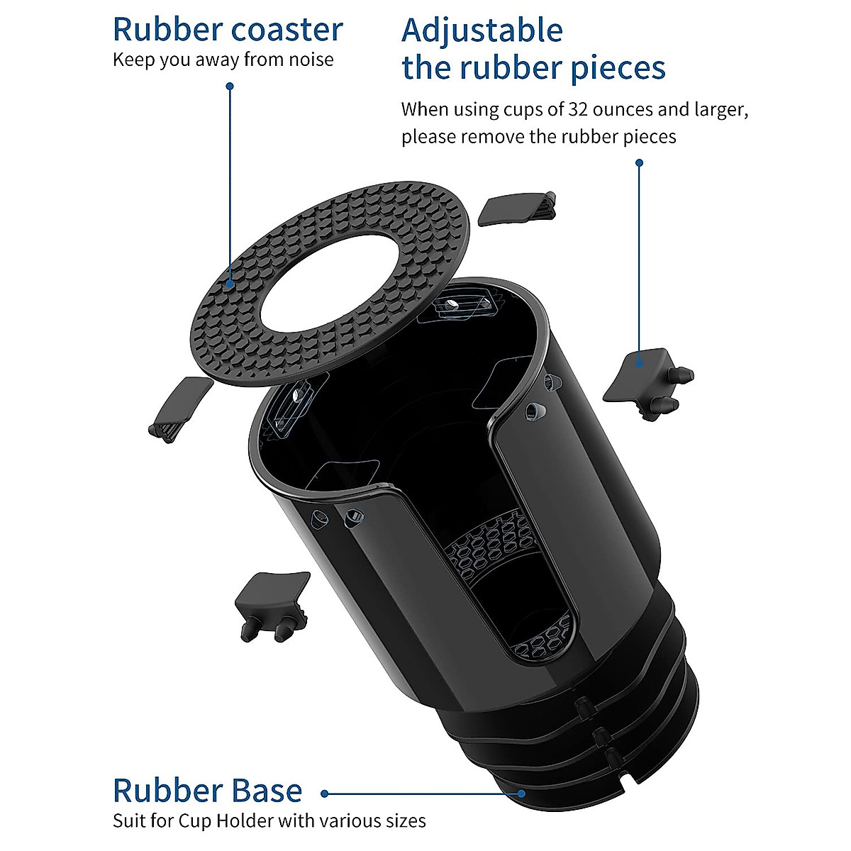 JOYTUTUS Large Stable Cup Holder Expander for YETI, Hydro Flask, Nalgene, Hold 18-40 oz Bottles and Mugs, Car Cup Holder Adapter Fit Most Cup Holder