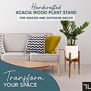 GEMEZZI Wood Plant Stand Modern to Mid Century Indoor and Outdoor Plant Stand and Rattan Plant Stand for Flower Pots, Adjustable Plant Holder Fits 8 9 10 11 to 12 Inch Planter Stands