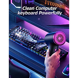 Evaline Compressed air Duster - 3 Gear Adjustable 100000RPM Electric with LED Light, Cordless Blower for Computer Keyboard Car Cleaning Kit 9000mAh Rechargeable Dust Remover, Black