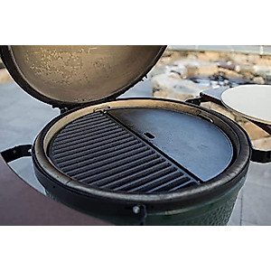 Half Moon Cast Iron Reversible Griddle for Large Big Green Egg and 18-Inch Kamado Grills