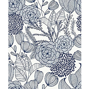 NuWallpaper NUS3830 Navy Secret Garden Peel & Stick Wallpaper, Blue