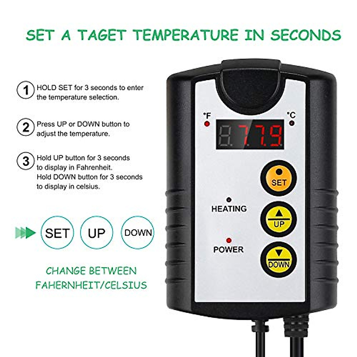 HYDGOOHO Reptile Heat Pad with Thermostat Under Tank Terrarium Heater MET Approved Waterproof Heat Mat Terrarium Accessories for Snake Lizard Hermit Crab Turtle Frog Spiders (8X12`` Pad +Thermostat)