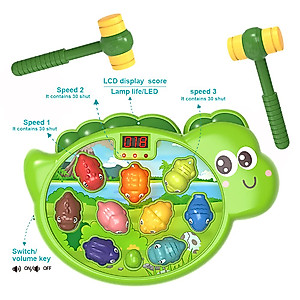 NETNEW Whack A Mole/Dinosaur Game Toys for 2 3 4 5 6 7 8 Years Old Boy Toddler Toys 3 Modes, 30 Levels each Music and Light up Age 2-8 Early Learning Active Developmental Toy Birthday Gift for Toddler