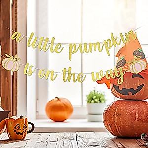 Gold Glitter A Little Pumpkin is On The Way Banner- Pumpkin Baby Shower Party Decorations,Girl Fall Baby Shower Gender Reveal Birthday Party Decoration Supplies,Fall Pumpkin Mantel Home Decor
