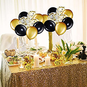 56 Pcs Balloon and Balloon Weights, 50 Pieces Balloons Decorative Birthday Confetti Balloons 6 Pieces Balloon Weights Pack Holder Balloons Party Wedding Birthday Decors(Black, Gold Series)