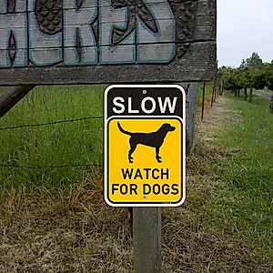 2 Pack Slow Watch For Dogs Sign 18 x 12 Inches Slow Down Dogs at Play Signs Metal Reflective Rust Aluminum Weatherproof UV Protected Easy Mounting Indoor Outdoor Use