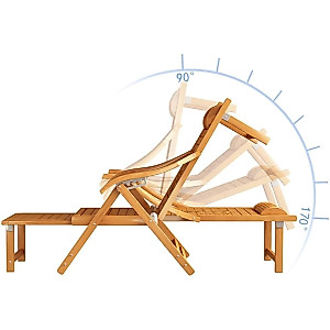 JIAYOYO Foldable Wooden Recliners with Footrest,Wooden Outdoor Foldable Armchair with 5 Position Adjustable Backrest Chair Recliner Chair for Patio Lawn Beach,Tea Color