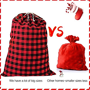 35''x55''Jumbo Christmas Drawstring Gift Bags,2PCS Cotton Santa Bag, Buffalo Plaid Christmas Gift Bags Santa Sack with Drawstring,Heavy Christmas Bags for Christmas Holiday Gift Giving and Party Decor
