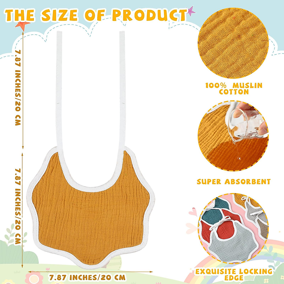 Liitrsh 10 Pcs Baby Bibs Drool Teething Muslin Bibs Adjustable with Ties Soft Absorbent Cotton Unisex Cloth Newborn Bibs Solid Colors for Toddler Infant Boys Girls Spit up