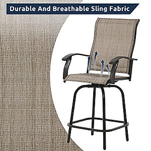 UDPATIO Patio Swivel Bar Stools Chair of 2, Outdoor Bar Height Set, All Weather High Back and Armrest Patio Stools & Bar Chairs for Backyard, Lawn Garden, Balcony and Pool, Brown