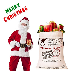 HBlife Personalized Santa Sack, Christmas Gift Bag Big Santa Bag Cotton with Drawstring Size 19.7 x 27.6 Inch (White)