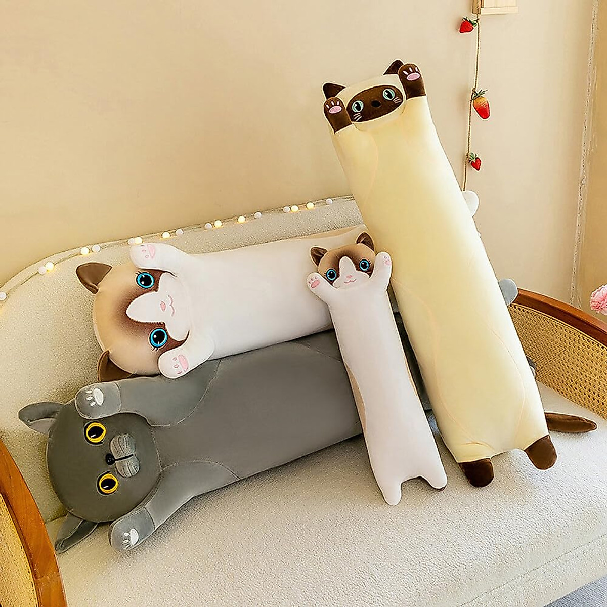 chilsoby Long Cat Plush Body Pillow, 43.3 inch Cartoon Stuffed Animals Cat Plushie, Soft Cat Plush Throw Pillow Cute Kitten Plush Doll Toy Gift for Kids Girls Girfriend