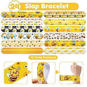 48PCS Bee Party Favors 24PCS Tattoos 24PCS Slap Bracelets Wristbands Themed Birthdays Party Supplies Decorations Decor Honey Bee Day Pattern Girl Gifts School Classroom Prize Baby Shower