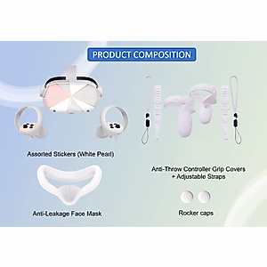 Clean VR Set 3-in-1 Compatible with Oculus Quest 2 Headset/Meta Accessories: Anti-Leakage Face Cover + Non-Slip Grip Covers + Stickers | Sweatproof Anti-Dirty Virtual Reality Decal Skin (Iron Black)