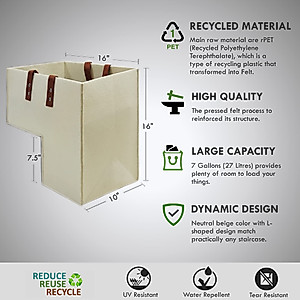 Stair Basket Leather Handles 16' ' Staircase Baskets Carpeted Wooden Stairs Made of 4mm Premium Felt Stair Organizer Laundry Basket Basket Stairs Foldable Staircase Basket, Beige (SBK01-HF-16)