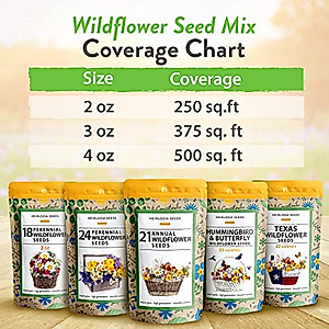 130,000+ Wildflower Seeds - Premium Birds & Butterflies Wildflower Seed Mix [3 Oz] Flower Garden Seeds - Bulk Wild Flowers: 23 Wildflowers Varieties of 100% Non-GMO Annual Flower Seeds for Planting