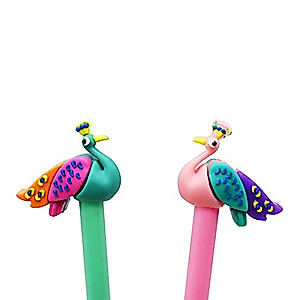 Maydahui 12PCS Peacock Shaped Rollerball Pens Cute Cartoon Animal Pen Black Gel Ink Smooth Writing for Girls Women Valentine's Day
