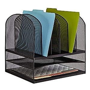 Safco Products Onyx Mesh 2 Tray/6 Sorter. School, Office, Home Desktop Organizer - Durable Steel Mesh Construction - Space-Saving Functionality - 13x13.3x11.4" - Black Powder Coat Finish