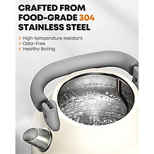 Amaste Electric Kettle, Retro Electric Tea Kettle With Thermometer, 57 Oz Hot Water Kettle For Coffee & Tea, 304 Stainless Steel, 1500w Fast Boiling, Auto Shut-Off & Boil Dry Protection, Cream White