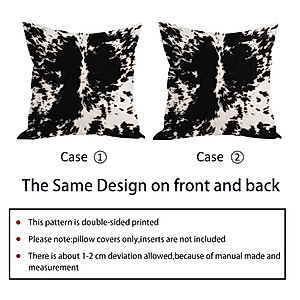 Cowhide Print Pillow Covers 18X18 Inch Black White Cow Spots Decorative Square Pillow Cases Set of 2 Farmhouse Western Home Decor Cotton Linen Throw Pillows For Bedroom Sofa Couch Porch Outdoor