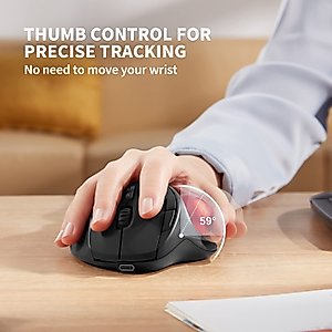 KKUOD 2.4G+Dual Bluetooth Wireless Trackball Mouse, 3-Device Connection Ergonomic Mouse, Rechargeable Ergo Mouse with USB-C Port and 3 DPI, Thumb-Operated Mouse for PC Computer Laptop Tablet