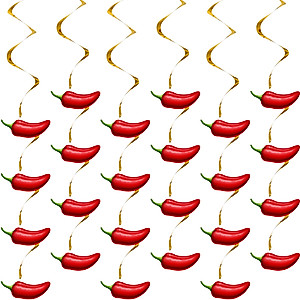 30 Pieces Chili Pepper Whirls Cinco de Mayo Pepper Decorations for Fiesta Party Mexico Spiral Hanging Party Streamers for Decor Mexican Party Accessories (Red)