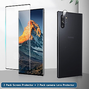 For Galaxy Note 10 Screen Protector Include 2 Pack Tempered Glass Screen Protector +2 Pack Camera Lens Protector, HD Clear, 9H Hardness, Case Friendly, Anti-Scratch for Samsung Galaxy Note 10 6.3 Inch
