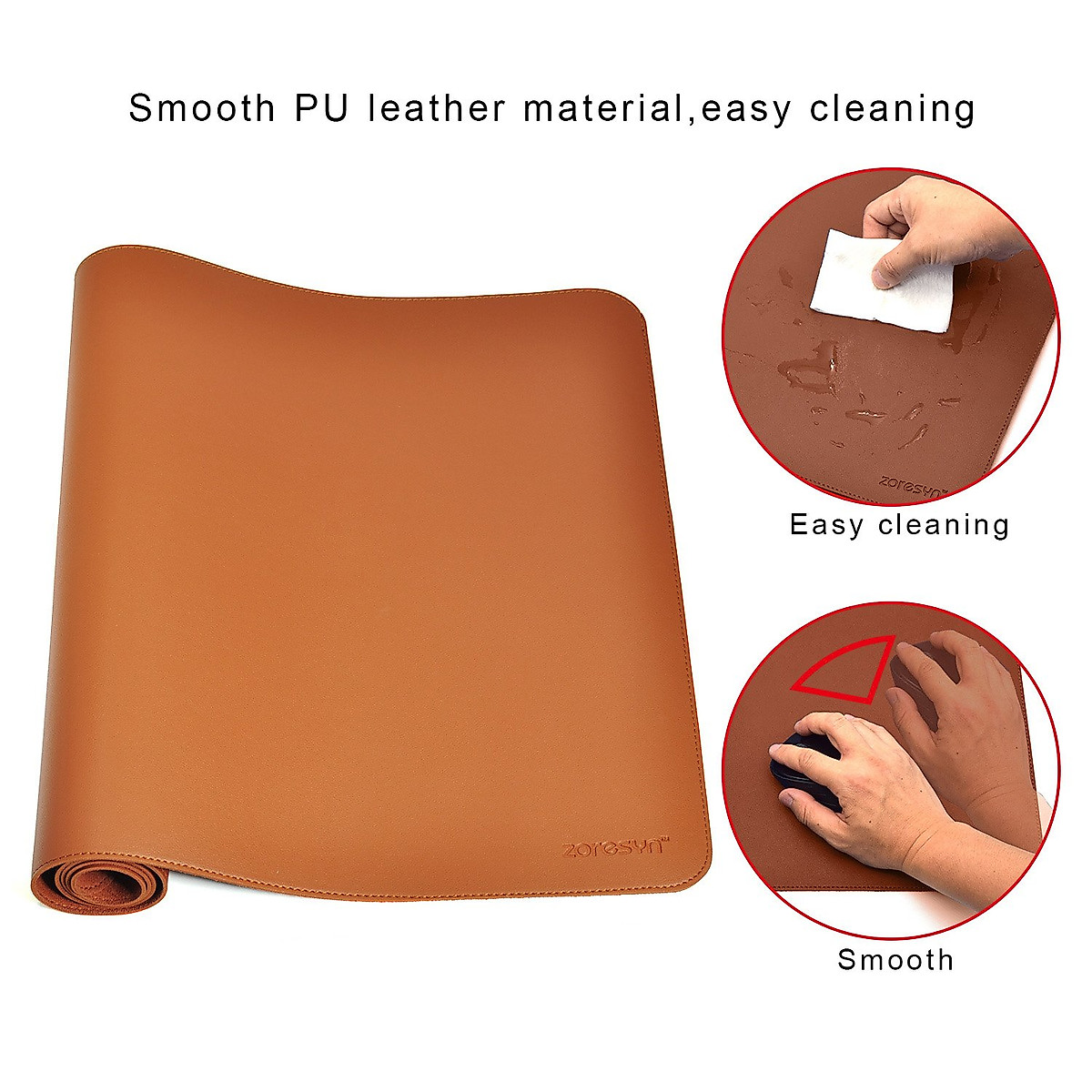 ZORESYN XL Large Mouse Pads (35.4"x15.8") - PU Leather Large Gaming Mousepad Desk Mat - Nonslip Base and Waterproof Desktop Keyboard Extended Mouse Mat (Light Brown, X-Large)