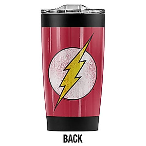 The Flash Logo Distressed White & Yellow Stainless Steel Tumbler 20 oz Coffee Travel Mug/Cup, Vacuum Insulated & Double Wall with Leakproof Sliding Lid | Great for Hot Drinks and Cold Beverages