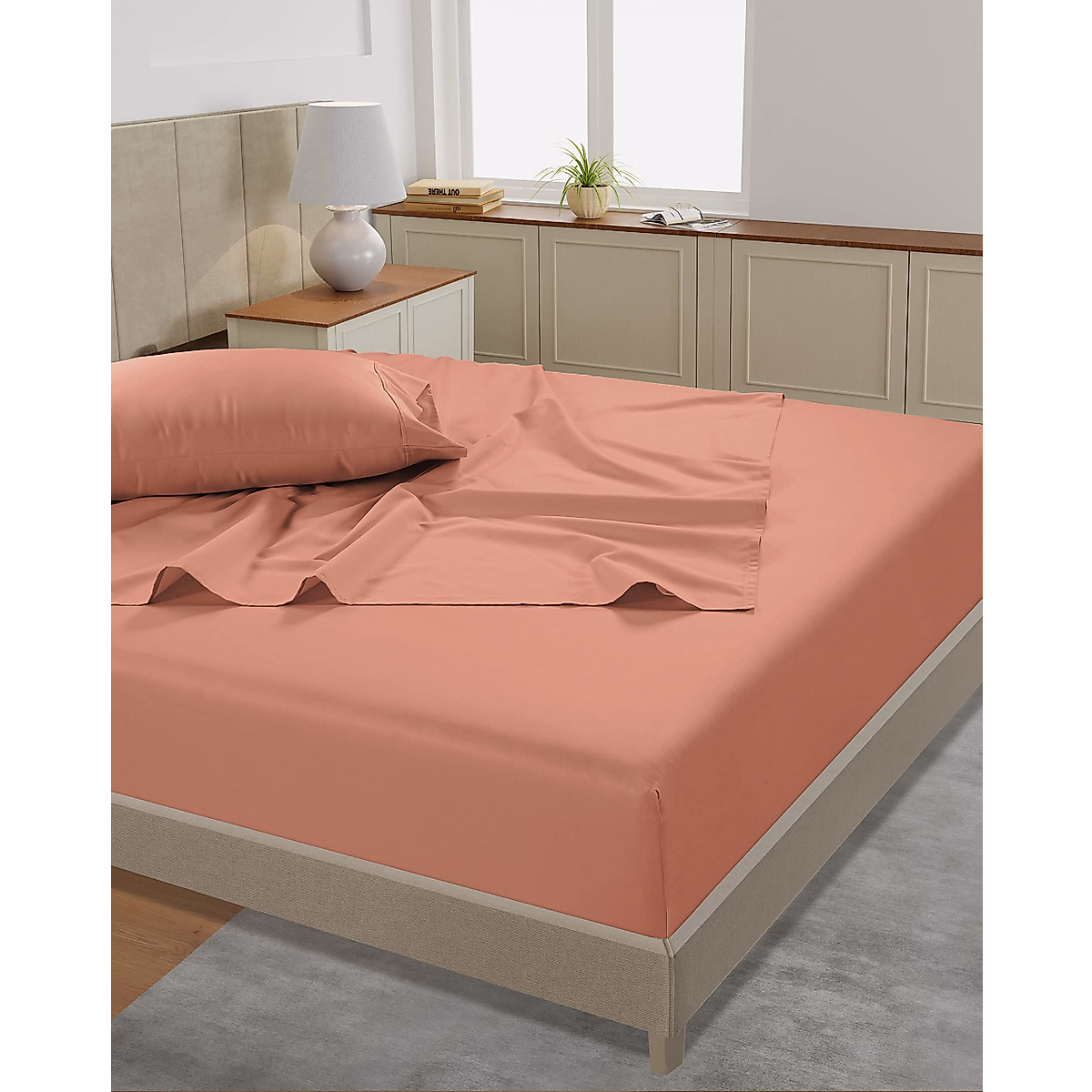 LANE LINEN Full Size Sheet Set – 450 Thread Count Soft & Breathable100% Cotton Sheets, 15” Deep Pocket Fully Elasticized Fitted Sheet, Luxury Hotel Quality Bedding, Rose Dawn