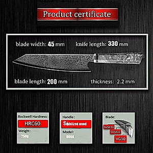 I.B.O Damascus steel kitchen knife 8 inch Japanese chef kitchen knife stabilized wood resin cured wood octagonal handle