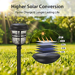 XMCOSY+ 6 Pack Solar Pathway Lights, Auto On/Off IP65 Waterproof LED Lights for Landscape, Patio, Lawn, Driveway (Warm & Cool White)