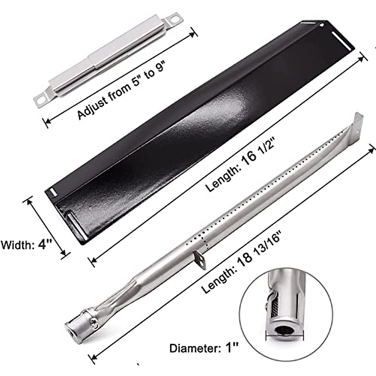 Yiming Grill Replacement Parts for Charbroil 4 Burner 463211512, 463211513, 463211514 Grill Model, Grill Burner Tube (1 Burner with Bracket), Heat Tent Shield, Carryover Tube Replacement Kit.