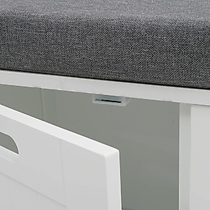 HOMEFORT Shoe Storage Bench, Wooden Shoe Bench with 3-Door Cabinets, Entry Way Home Organizer Bench, Entryway Bench with Padded Cushion Seat, White Storage Bench for Bedroom