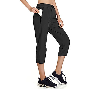 Ksmien Women's Lightweight Hiking Capri Pants Quick Dry Workout Cargo Capris Water Resistant UPF 50+ Zipped Pockets