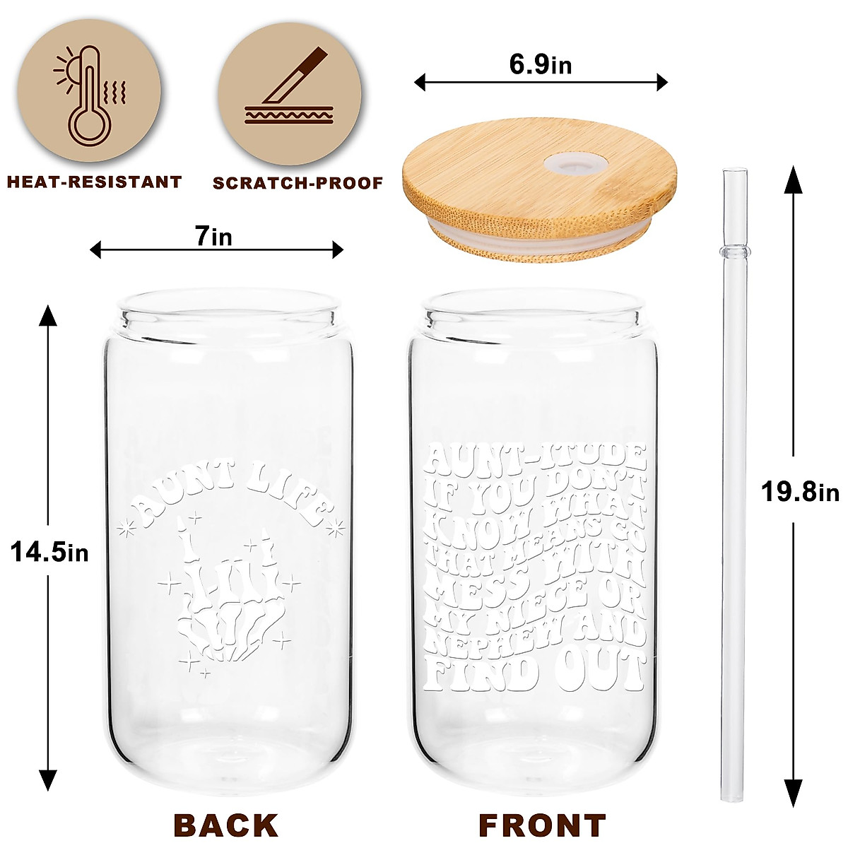 16Oz Glass Jar iced Coffee Cup | Best Aunt Gifts From Niece - Birthday Gifts for Aunt from Nephew - Funny Aunt Christmas Gifts From Niece Nephew - Best Aunt Ever Gifts