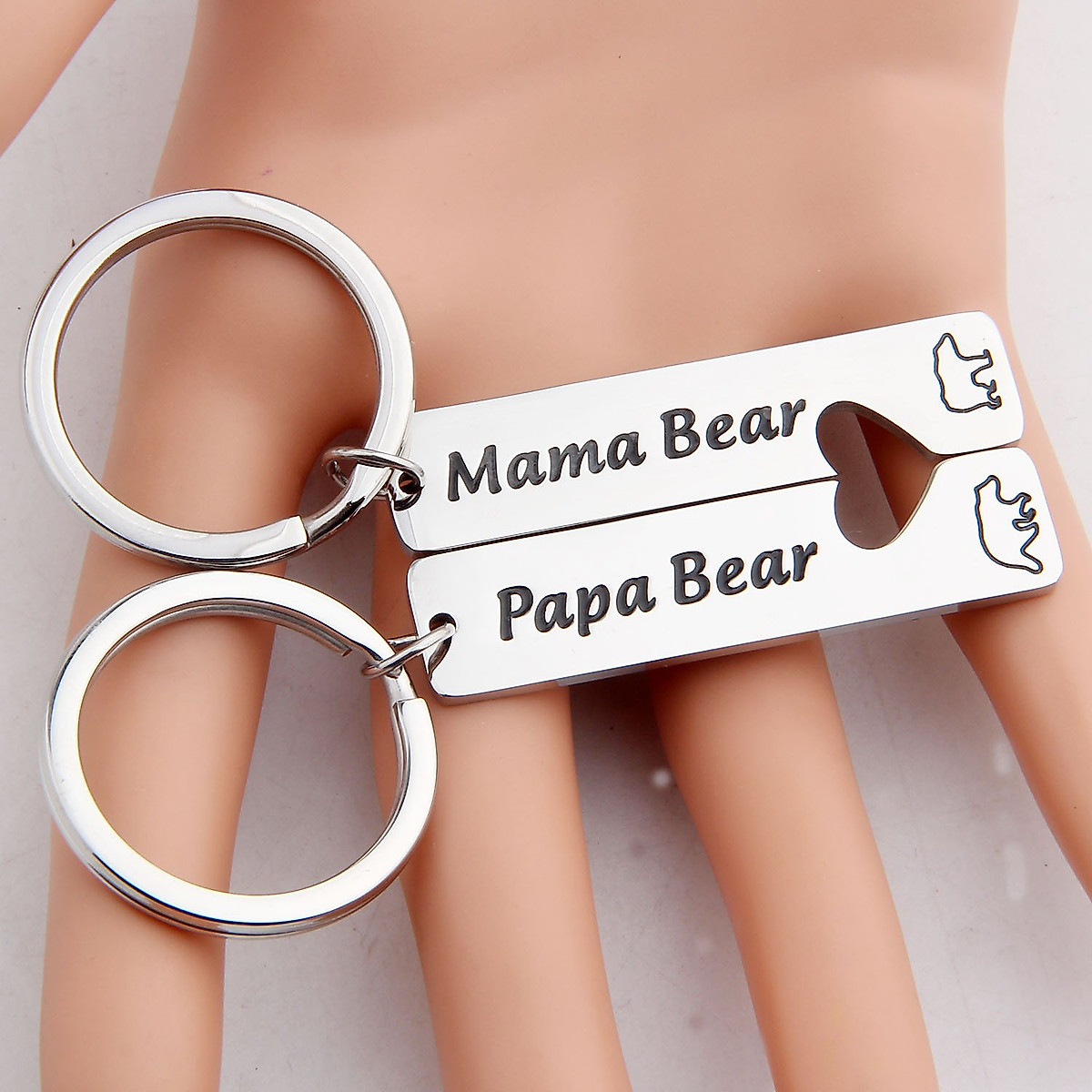 FEELMEM Mama Bear Papa Bear Couple Keychain Matching Set Mother Father Jewelry Dad Mom Birthday Gift