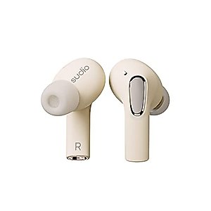 Sudio E2 Wireless Earbuds with Bluetooth 5.2, Hybrid ANC, Vivid Voice Microphone System, Spatial Sound by Dirac Virtuo, 30h Playtime, Quick Charge, IPX4 Splash Proof (Sand)