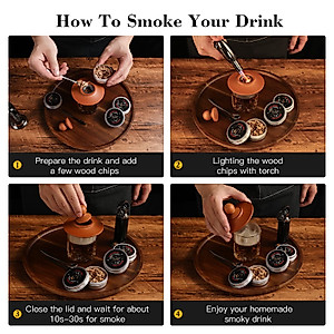Cocktail Smoker Kit with Torch, Ice Cubes, 4 Flavors Wood Chips, Whiskey Drink Smoker Old Fashioned Smoker Kit for Whiskey Cocktail Wine, No Butane